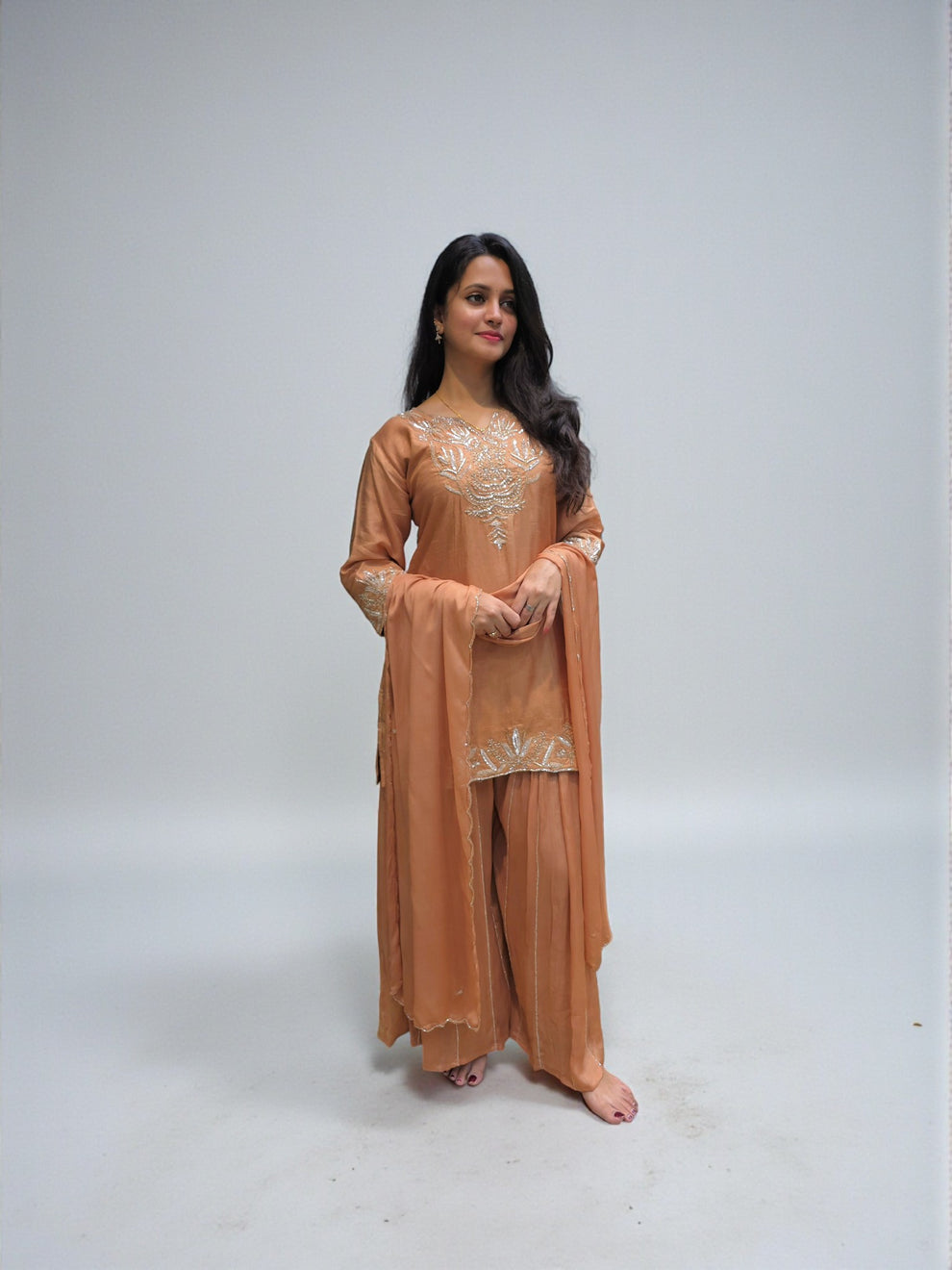 Hand Embroidered Zardozi Short Kurta Palazzo Suit | Ambika Boutique